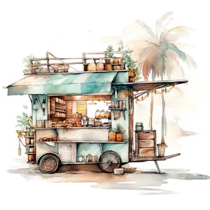 10 Street Food Cart Truck Clipart Set Digital Watercolor Painting ...