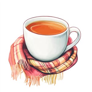 10 Cozy Cup of Tea With Scarf Clipart Set Digital Watercolor Painting ...