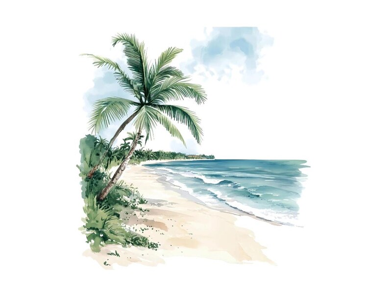 10 Beach Scene Clipart Set Digital Watercolor Sea Painting Tropical ...