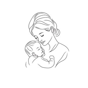 10 Mother Cuddles With Her Baby Clipart Set Digital Minimalistic Line ...
