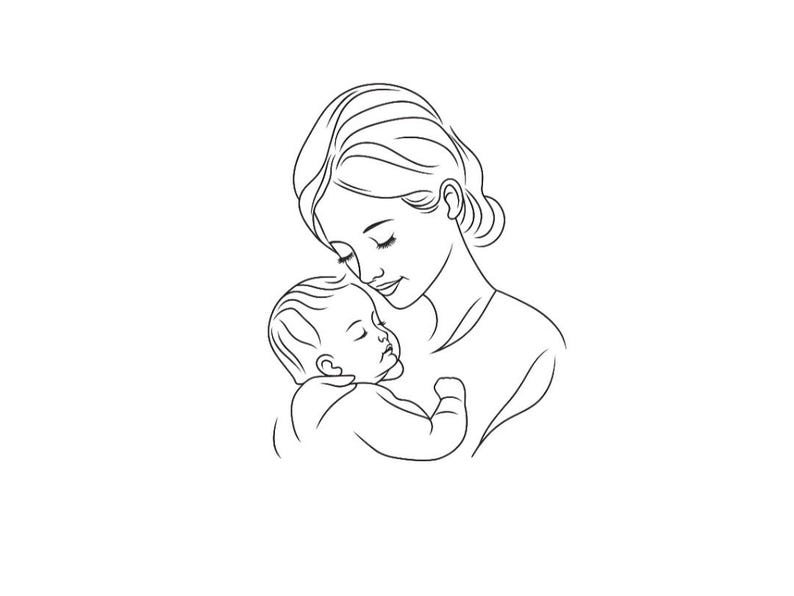 10 Mother Cuddles With Her Baby Clipart Set Digital Minimalistic Line ...