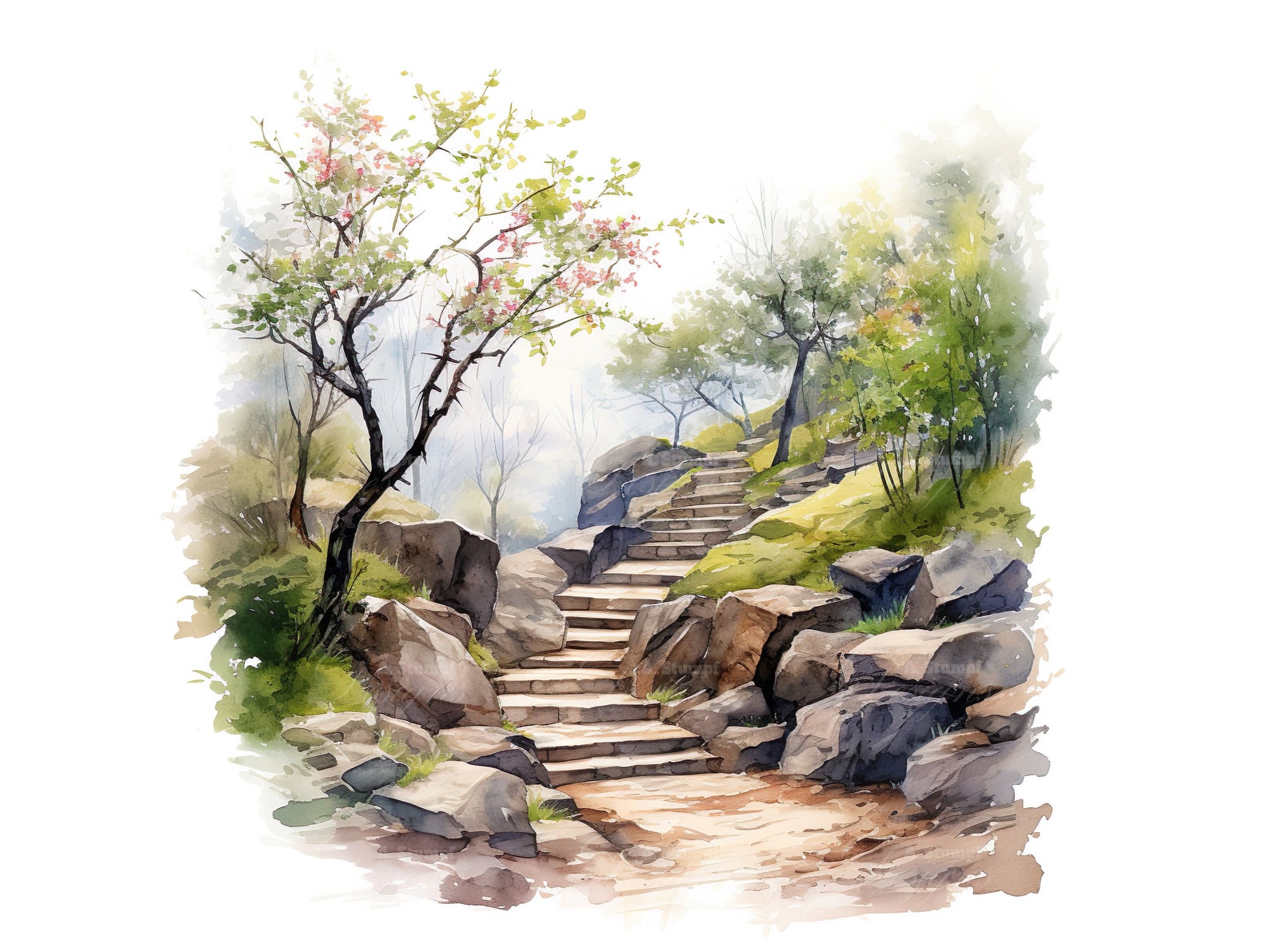 10 Rocky Hiking Trail in Spring Landscape Clipart Set Digital ...
