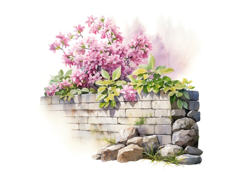 10 Garden Wall Spring Clipart Set Digital Watercolor Floral Painting ...