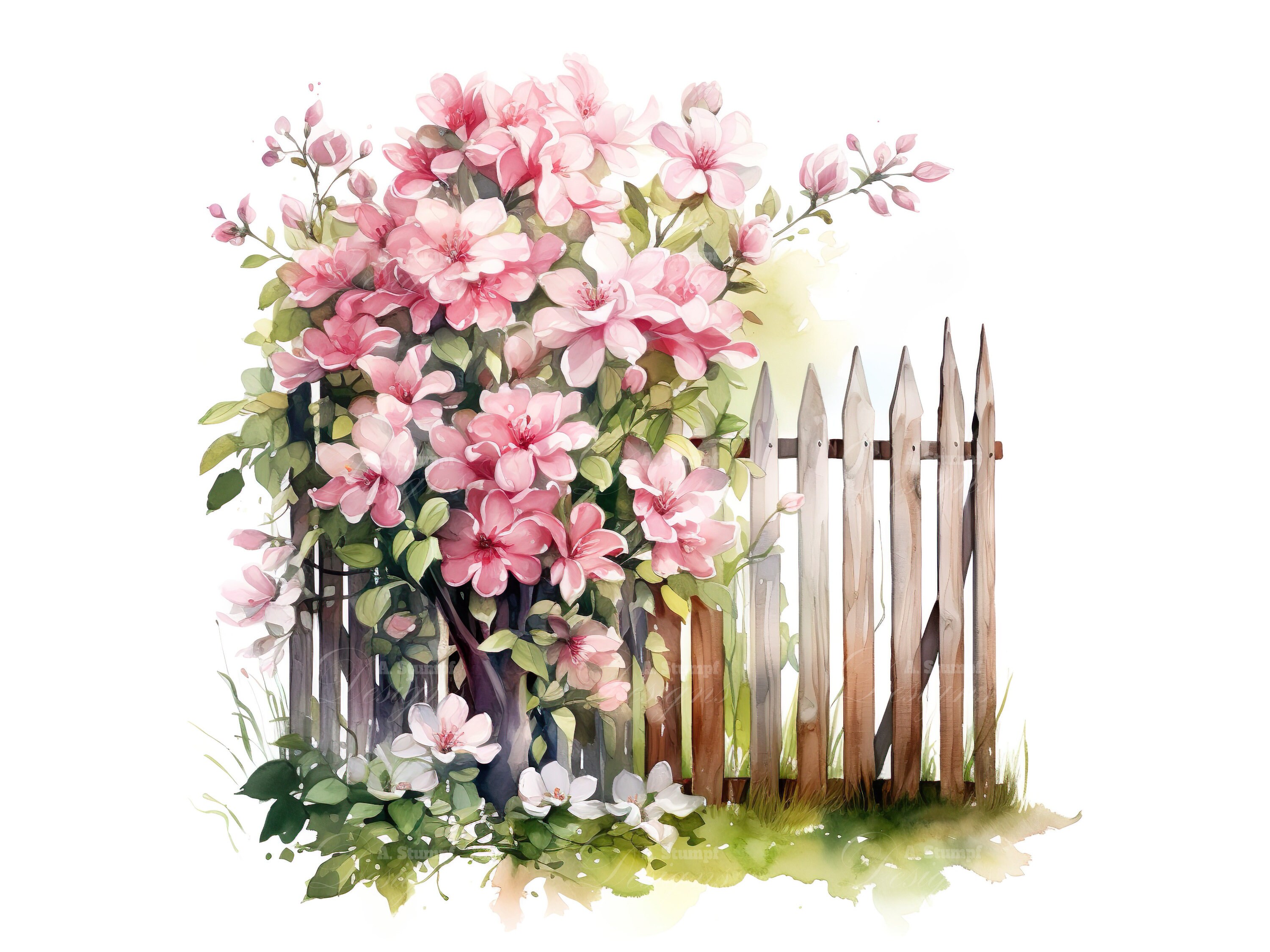 10 Garden Fence in Spring Clipart Set Digital Watercolor Floral Border ...