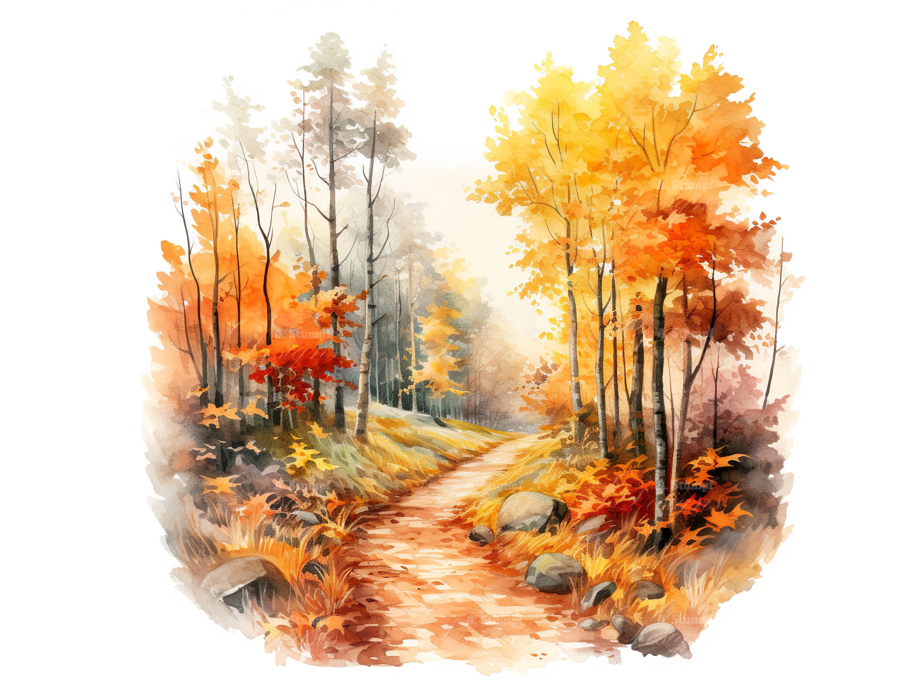 10 Autumn Forest Hiking Trail Clipart Watercolor Nature Paintings ...