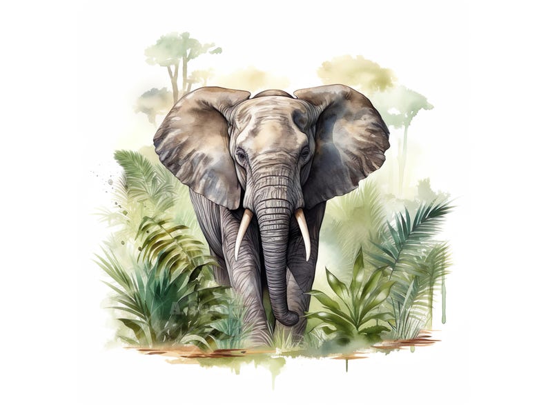 10 Elephant Clipart Set Digital Watercolor Painting African Safari ...