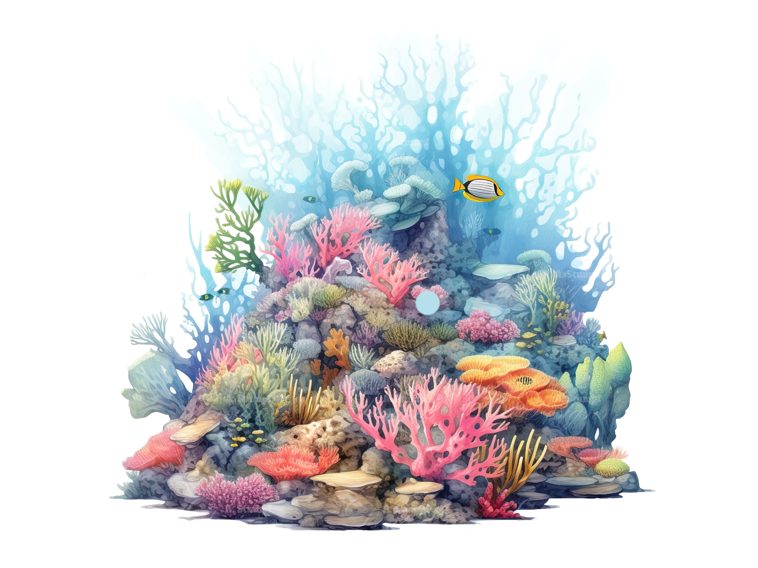 Coral Reef Clipart Ocean Art Bundle Watercolor Underwater Background Tropical Marine World ...