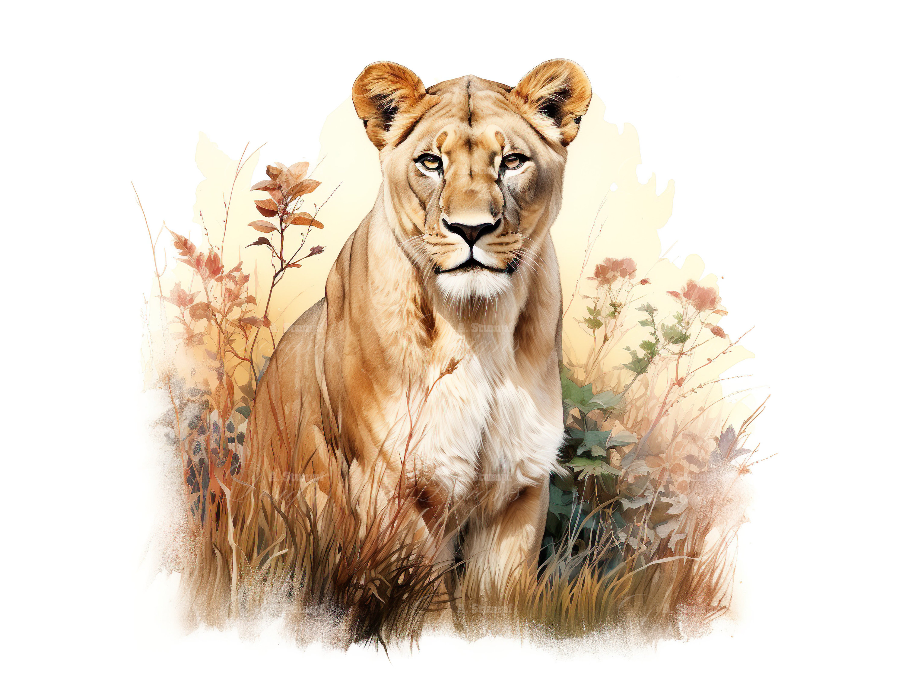 Lioness Clipart Watercolor Set Wildlife Art Printable Safari and Jungle ...
