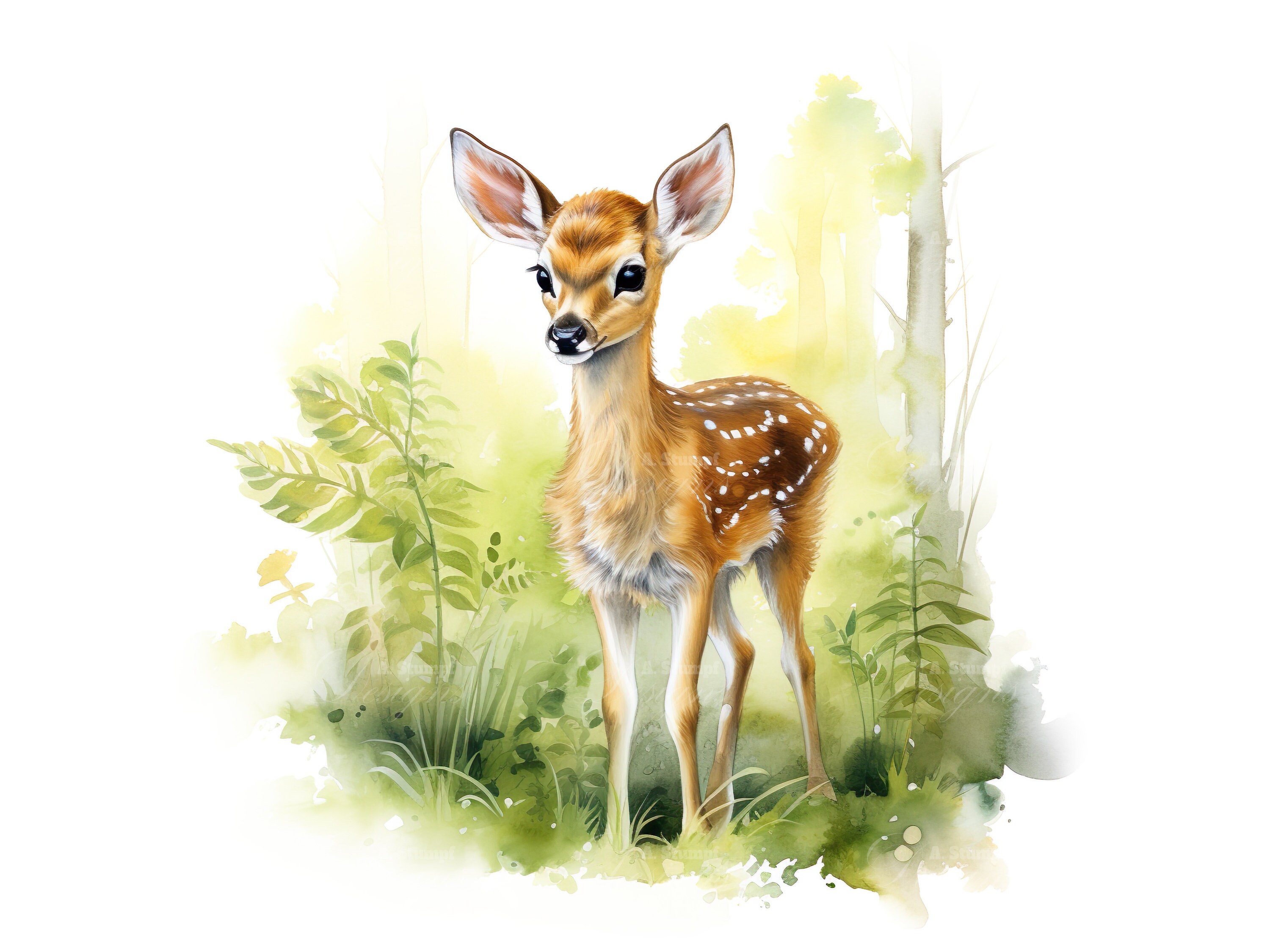 10 Cute Fawn Clipart Set Digital Watercolor Baby Deer Painting Woodland ...