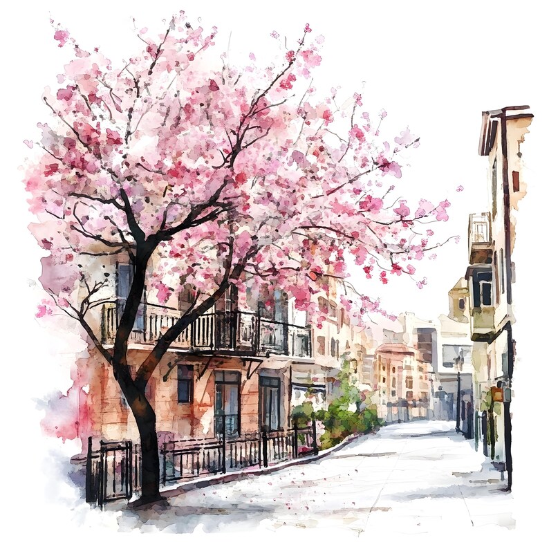 10 Spring Cityscape Clipart Set Digital Watercolor Painting Floral ...