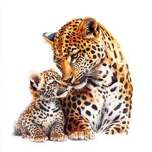 10 Leopard Mother With Her Baby Clipart Set Wild Safari Animal Family ...
