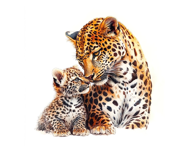 10 Leopard Mother With Her Baby Clipart Set Wild Safari Animal Family ...