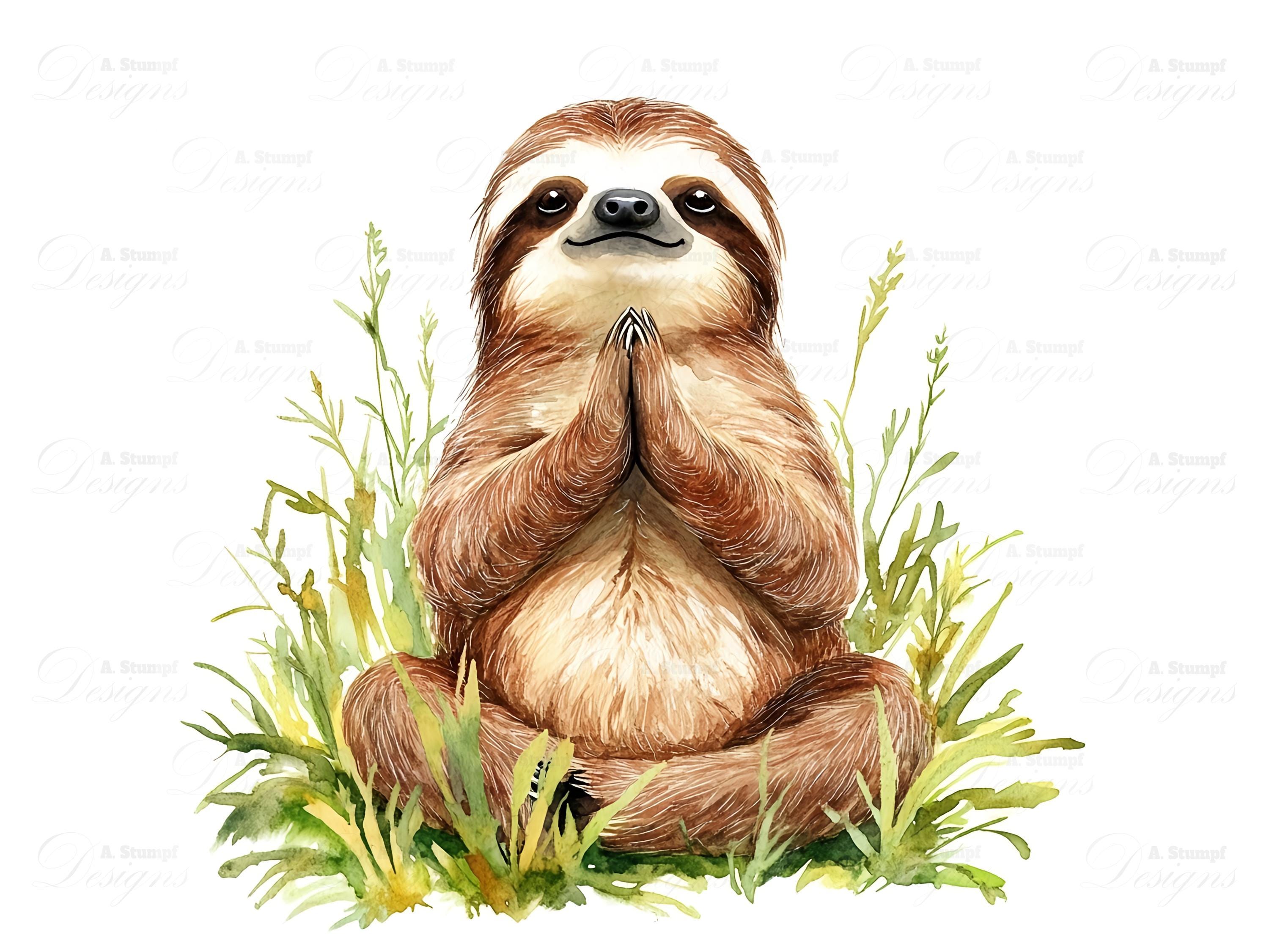 10 Funny Zen Sloth Doing Yoga Clipart Set Digital Watercolor Painting ...
