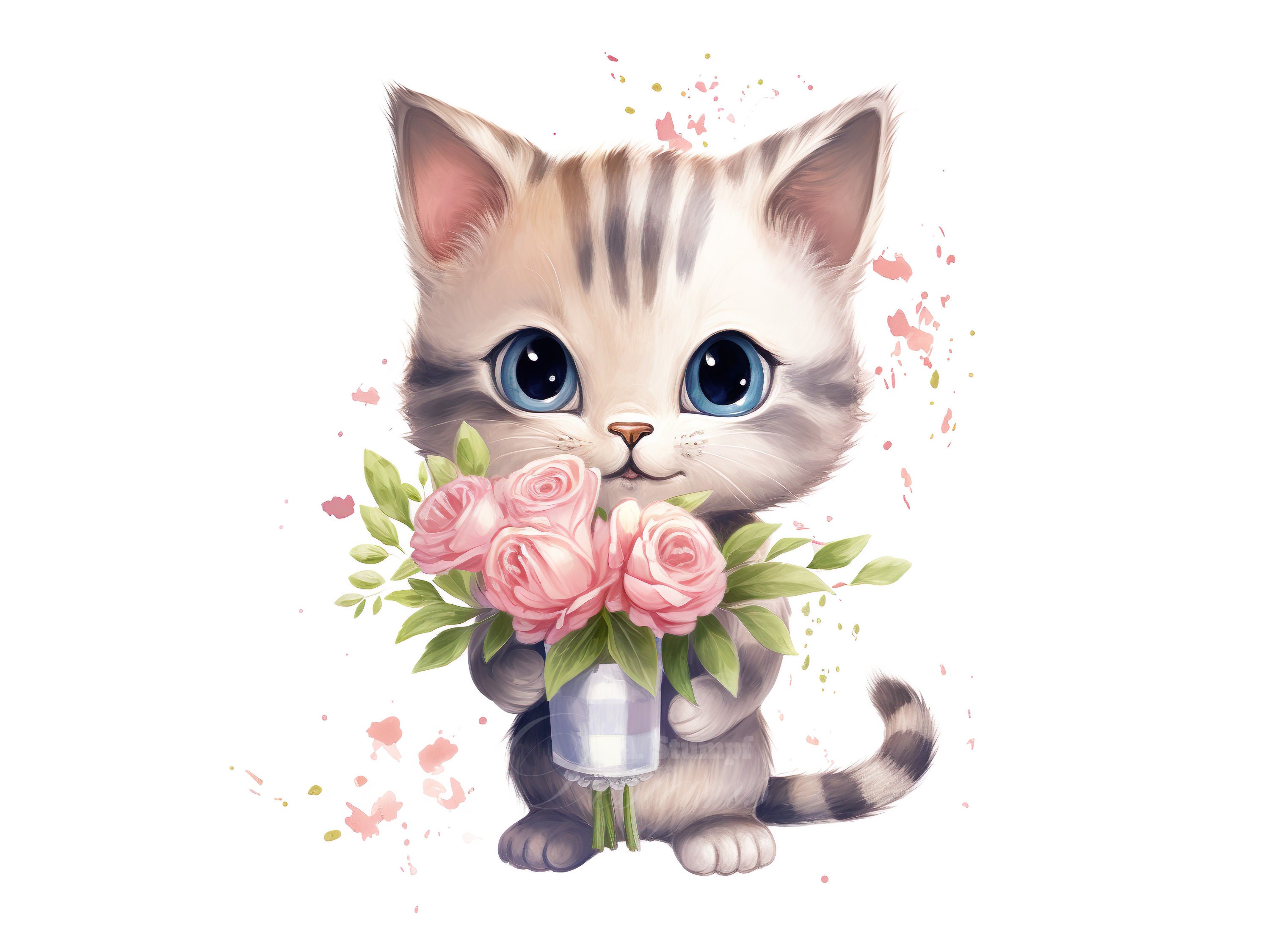Cat With Flowers Clipart Set of 10 High Quality Jpgs - Etsy
