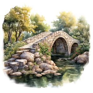 10 Cobblestone Bridge Summer Clipart, Digital Watercolor Painting ...