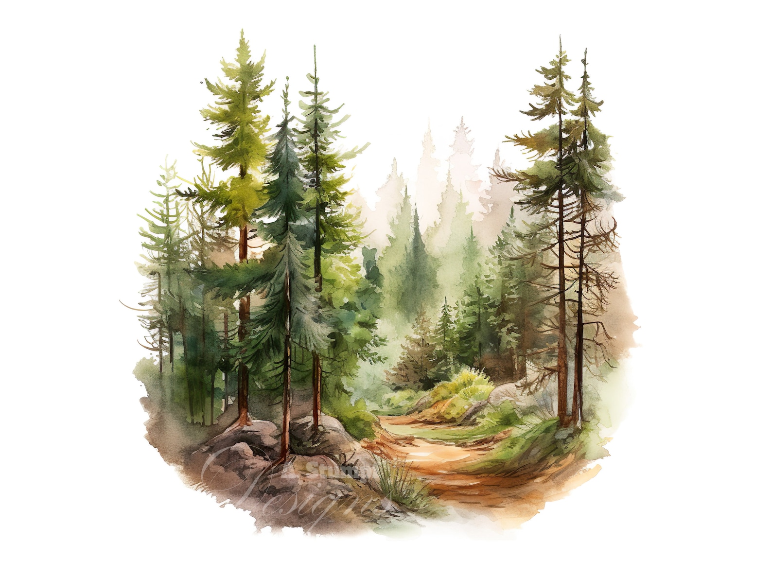 Coniferous Forest Clipart Set, 10 High Quality Jpgs, Forest Landscape ...