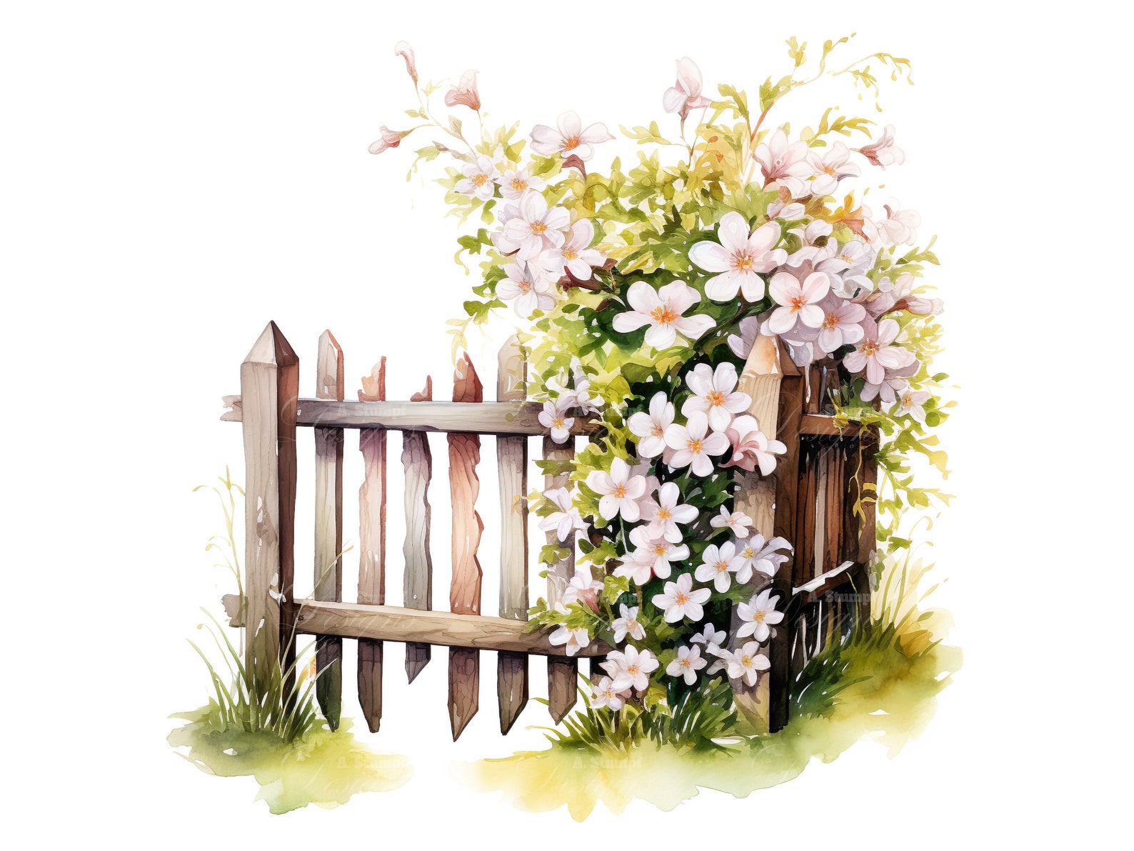 10 Garden Fence in Spring Clipart Set Digital Watercolor Floral Border ...