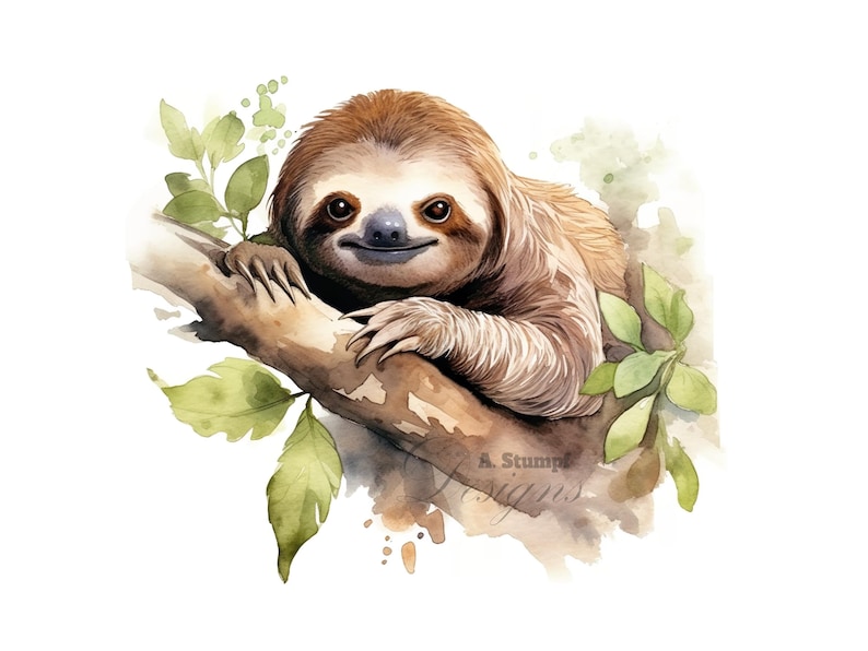 10 Sloth Clipart Set Digital Watercolor Painting Cute Tropical Jungle ...