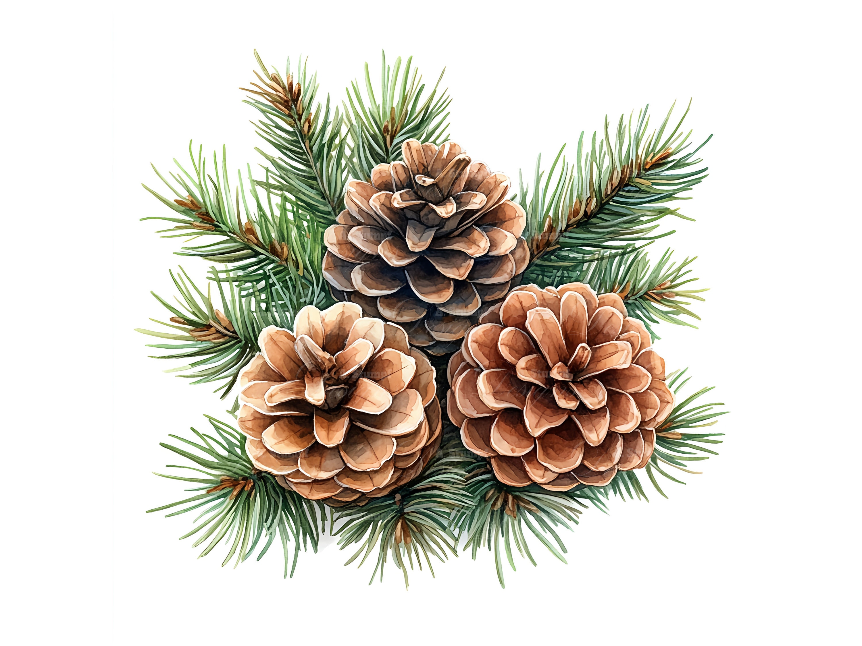 10 Pine Cone Clipart Set, Digital Watercolor Painting, Nature Inspired Illustration, Decor ...