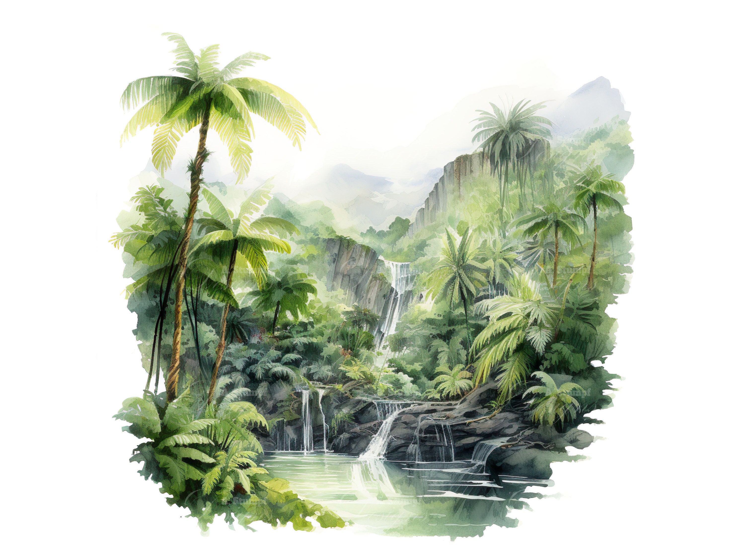 Rainforest Landscape Clipart Set Tropical Art Jungle Decor Nature ...