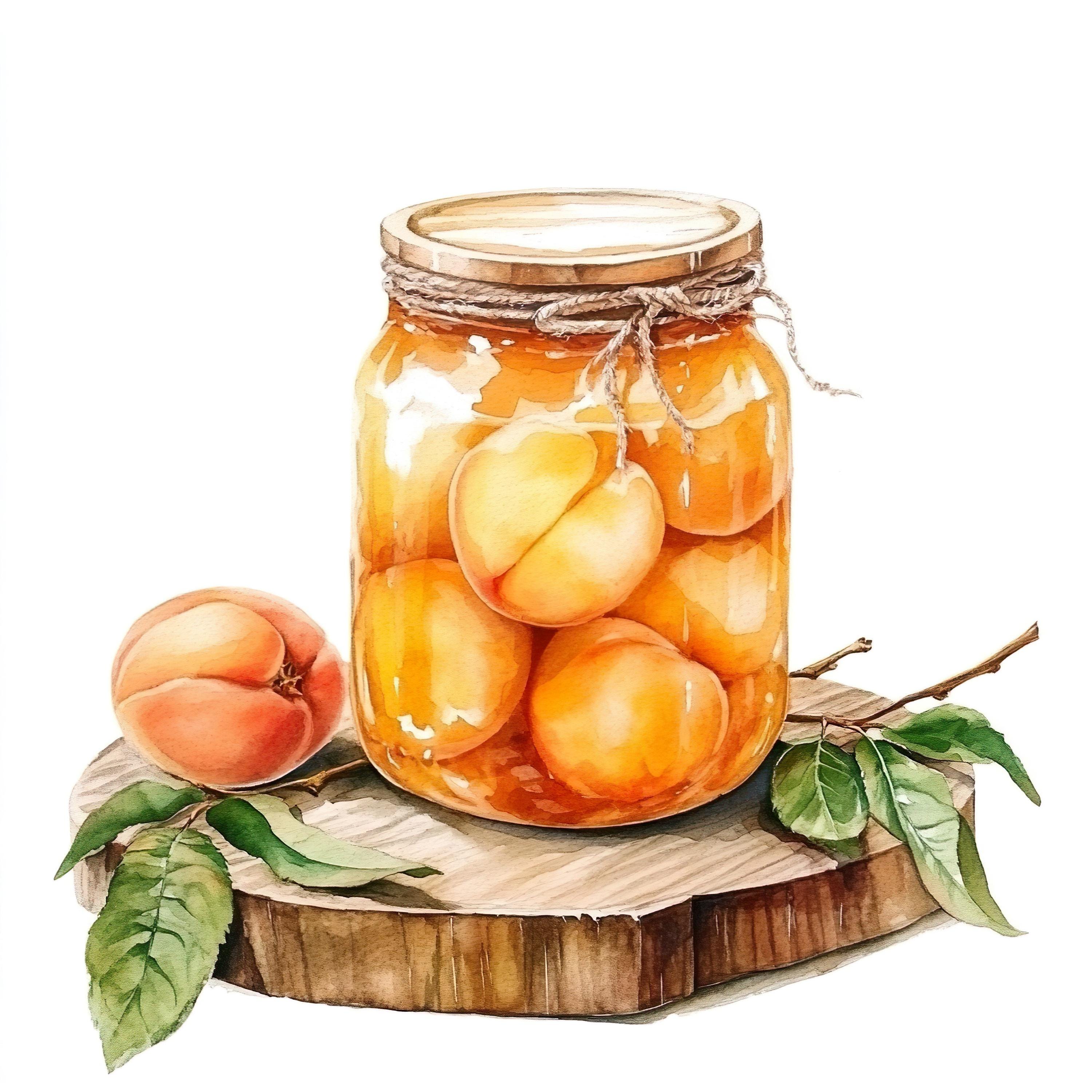 10 Peach Jam Jar Clipart Set Digital Watercolor Painting Marmalade ...