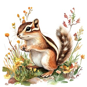 10 Chipmunk Clipart Set, Digital Watercolor Painting, Woodland Forest ...