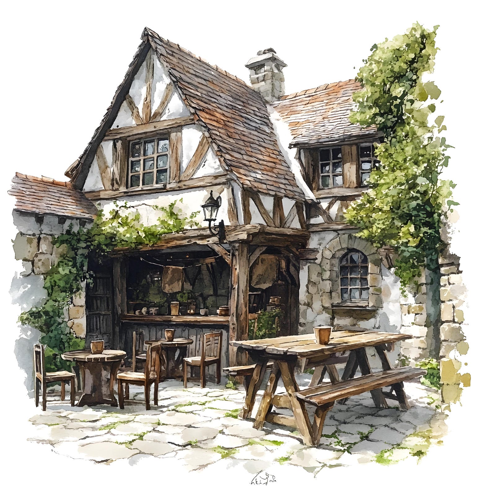 10 Medieval Tavern Clipart Set Rustic Decor Digital Watercolor Painting ...