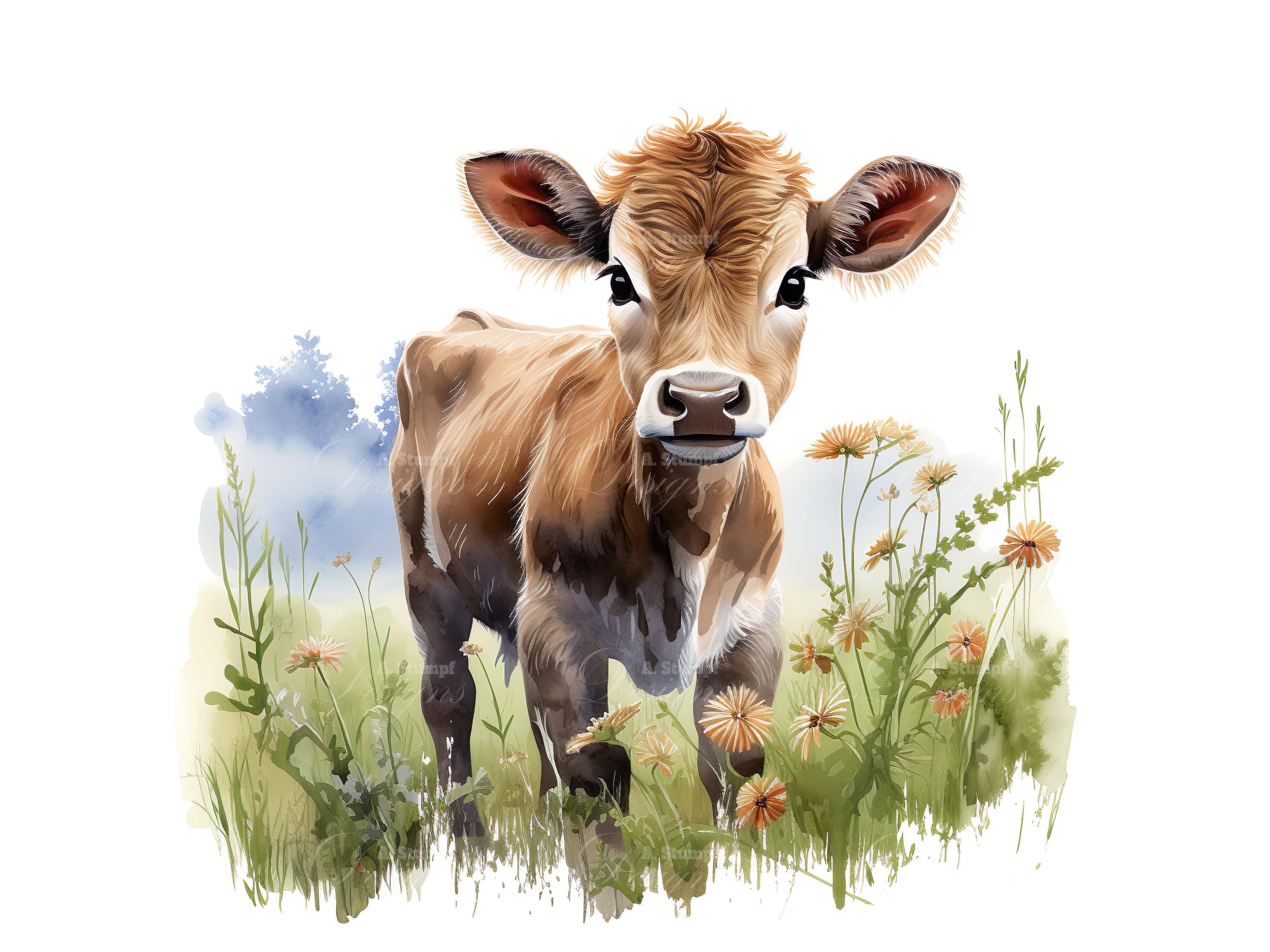 10 Calf Clipart Set Digital Watercolor Painting Farm Animal ...