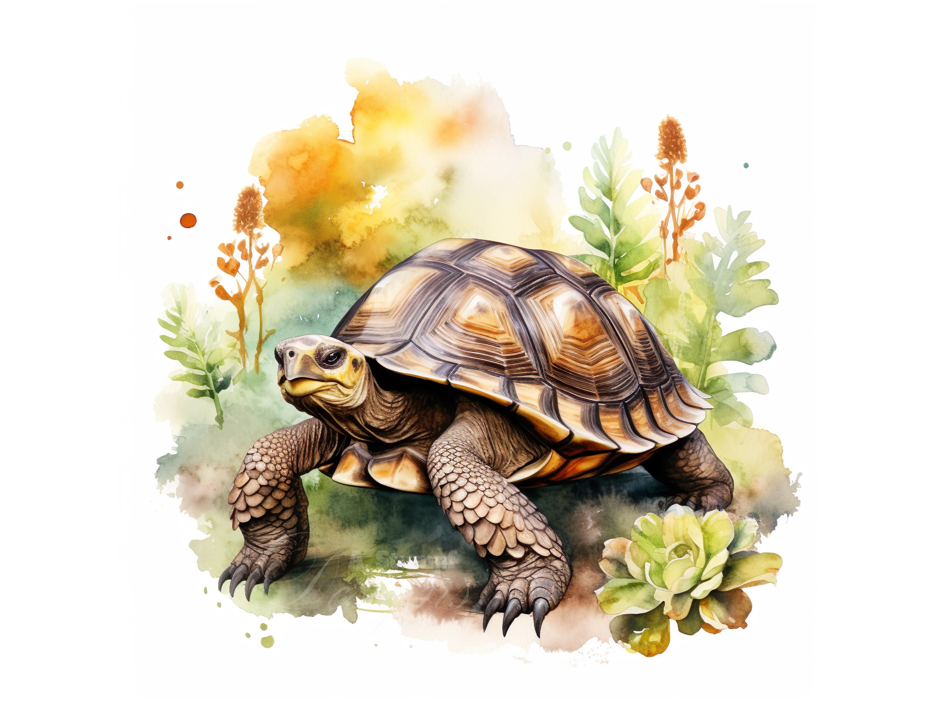 Tortoise Clipart Set, Watercolor Animal Illustration, Nature Graphics ...