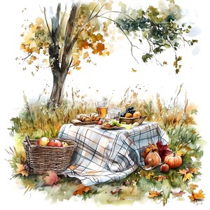 10 Picnic Autumn Scenery Clipart Digital Watercolor Rustic Fall ...