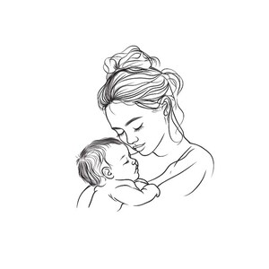 10 Mother Cuddles With Her Baby Clipart Set Digital Minimalistic Line ...