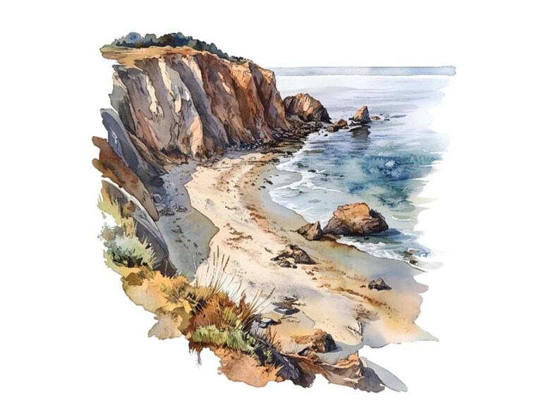 10 Coastal Scenery Clipart Digital Watercolor Seaside Painting Ocean ...