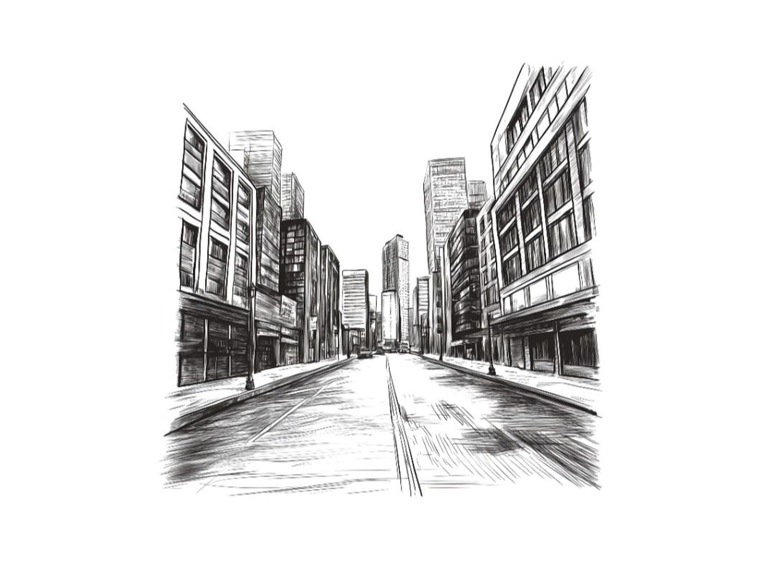 10 Cityscape Street View Clipart Set Digital Black and White Sketch ...