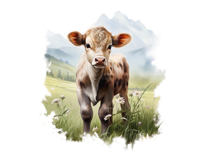 10 Calf Clipart Set Digital Watercolor Painting Farm Animal ...
