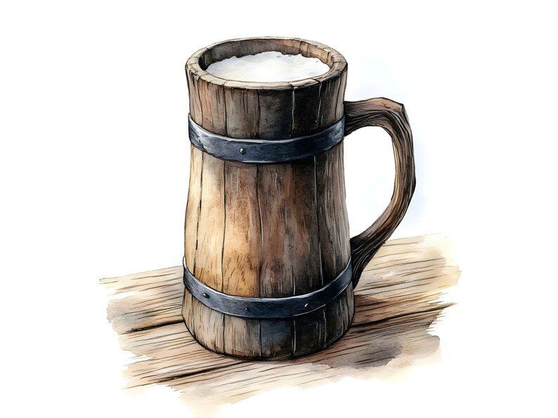 10 Medieval Wooden Beer Mug Clipart Set Digital Watercolor Painting ...