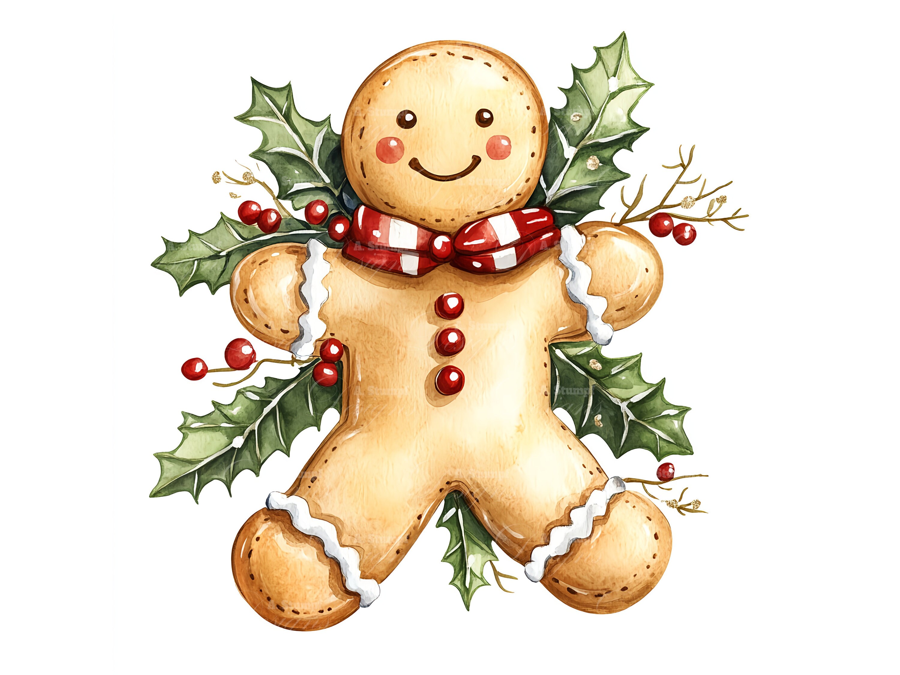 10 Christmas Gingerbread Man Clipart, Digital Watercolor Painting ...