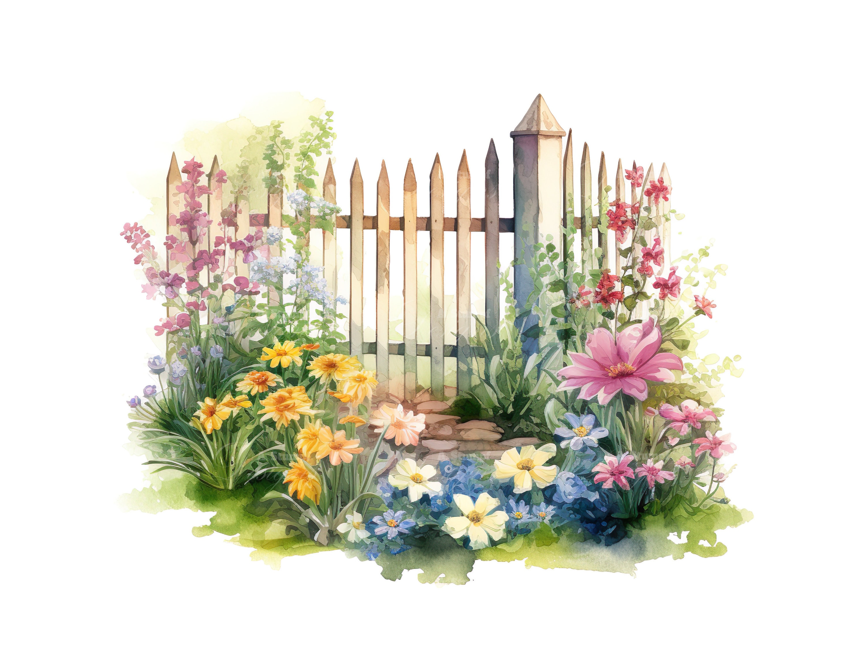 10 Garden Fence in Spring Clipart Set Digital Watercolor Floral Border ...