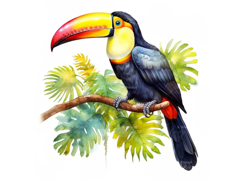 10 Toucan Clipart Set Digital Watercolor Painting Tropical Bird ...