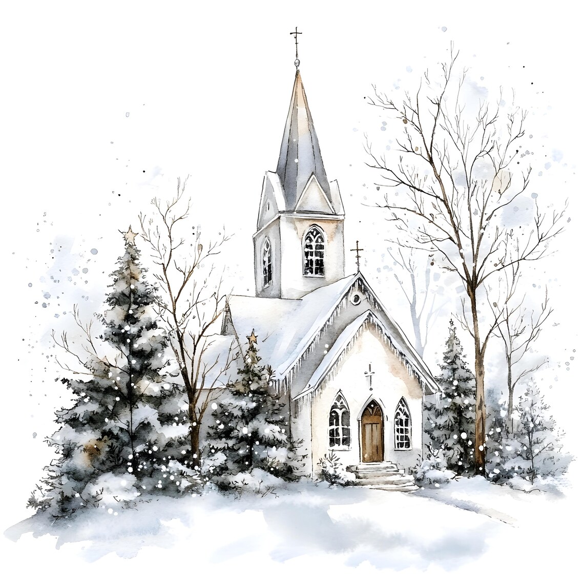 10 Christmas Church Festive Clipart Set Digital Watercolor Painting ...