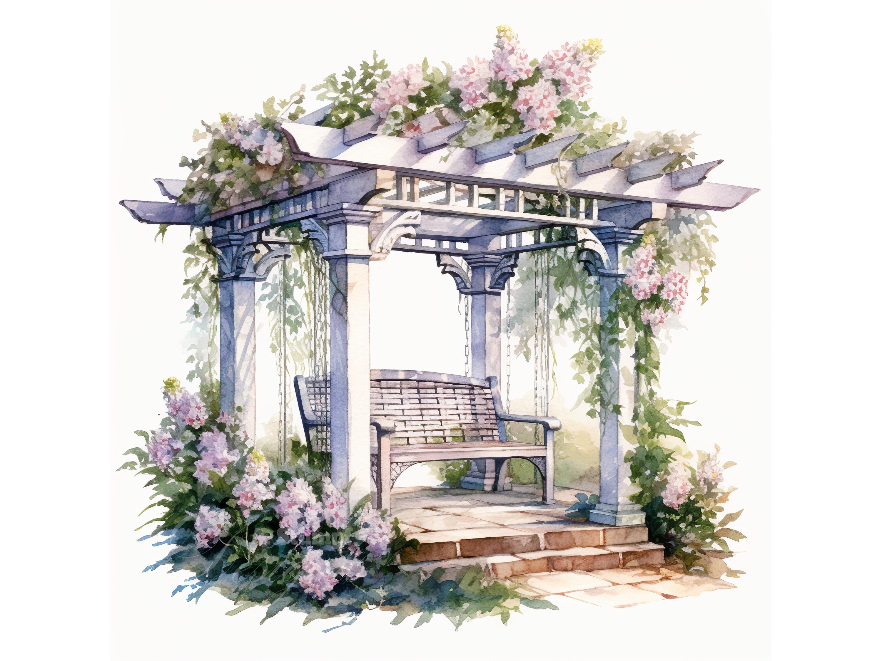 10 Garden Pergola Clipart Set Digital Watercolor Painting Floral ...