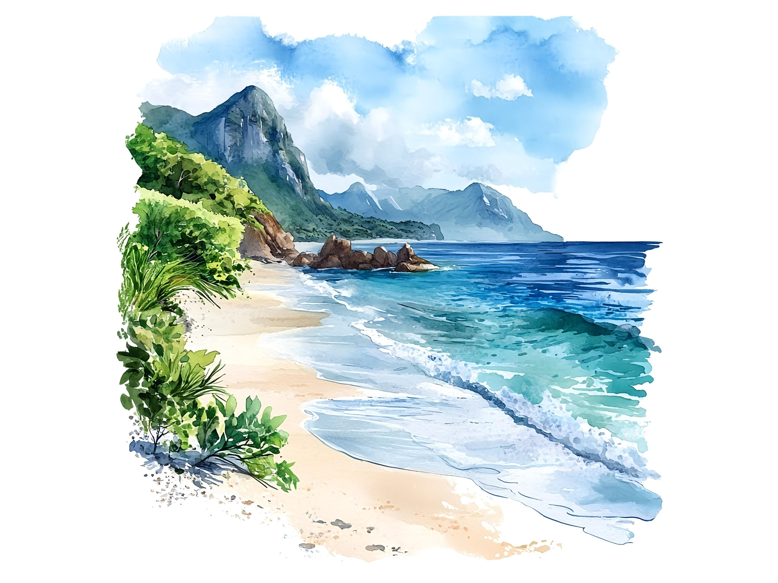 10 Seaside Nature Landscape Clipart Set Digital Watercolor Painting ...
