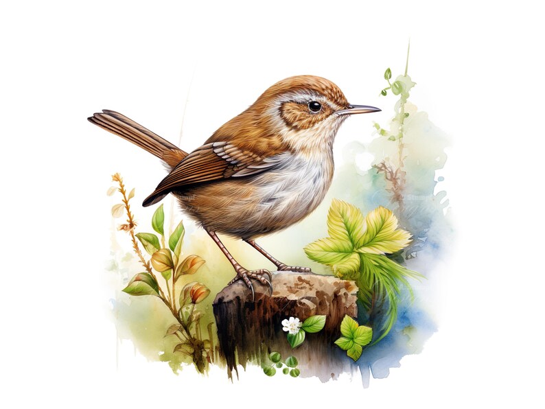 10 Cute Wren Clipart Set Digital Watercolor Painting Wild Bird ...