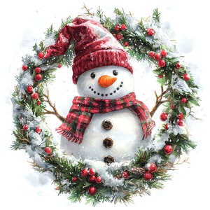 10 Snowman Clipart Set, Christmas Wreath Decoration, Winter Wonderland ...