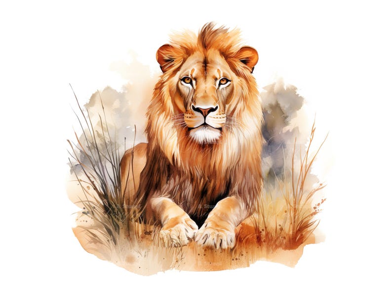 10 Lion Clipart Set Digital Watercolor Painting Jungle King ...