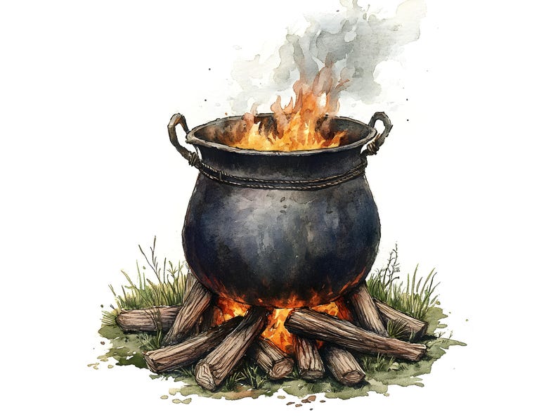10 Medieval Cauldron Clipart Set Digital Watercolor Painting Rustic ...