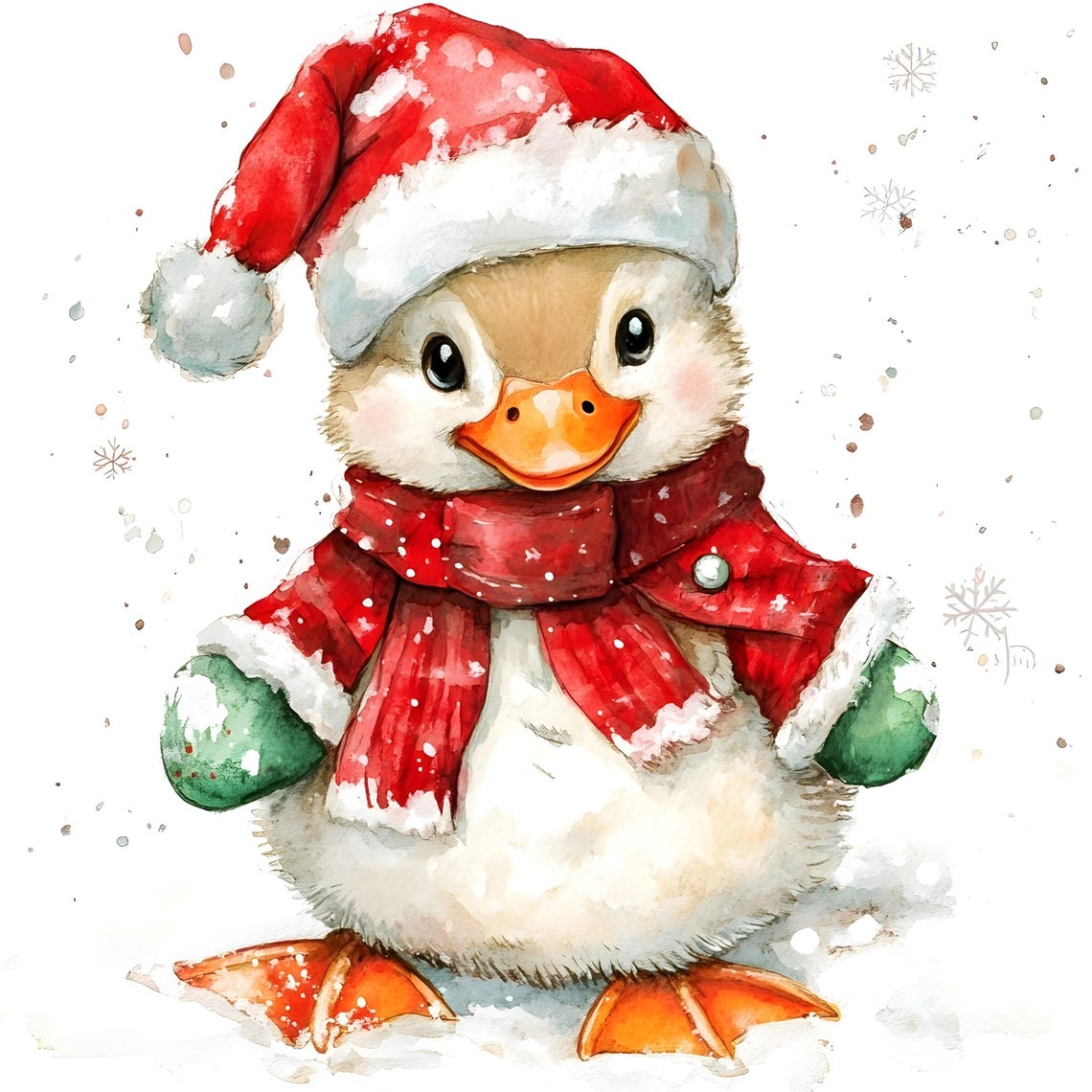 10 Funny Christmas Duck Clipart Set Digital Watercolor Painting Festive ...