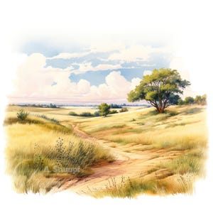 10 Grassland Landscape Clipart Set Digital Watercolor Painting Scenic ...