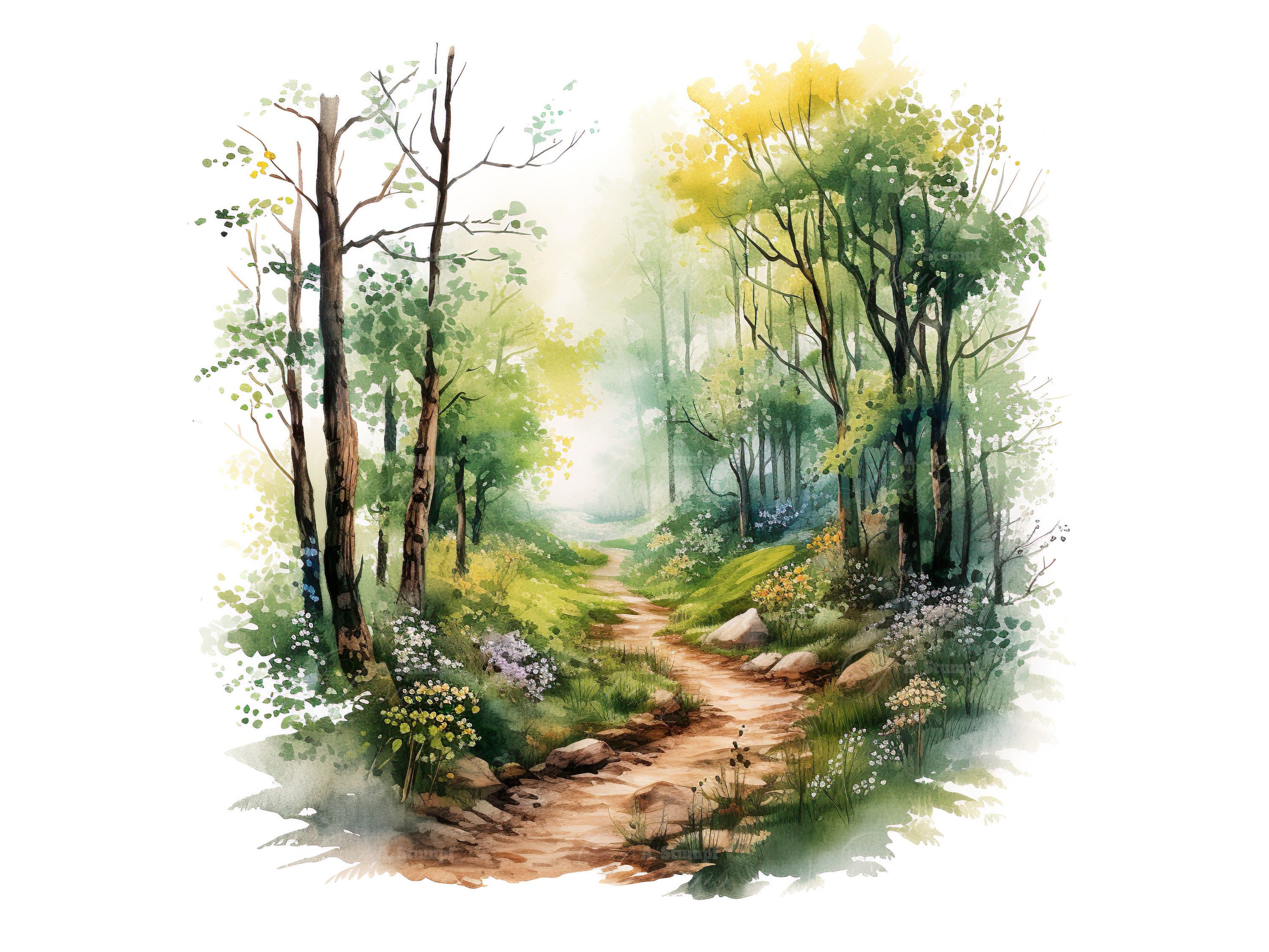 10 Forest Hiking Trail in Spring Clipart Set, Adventure Illustration ...