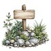 10 Old Empty Wooden Garden Sign With Rocks and Plants Clipart Set ...