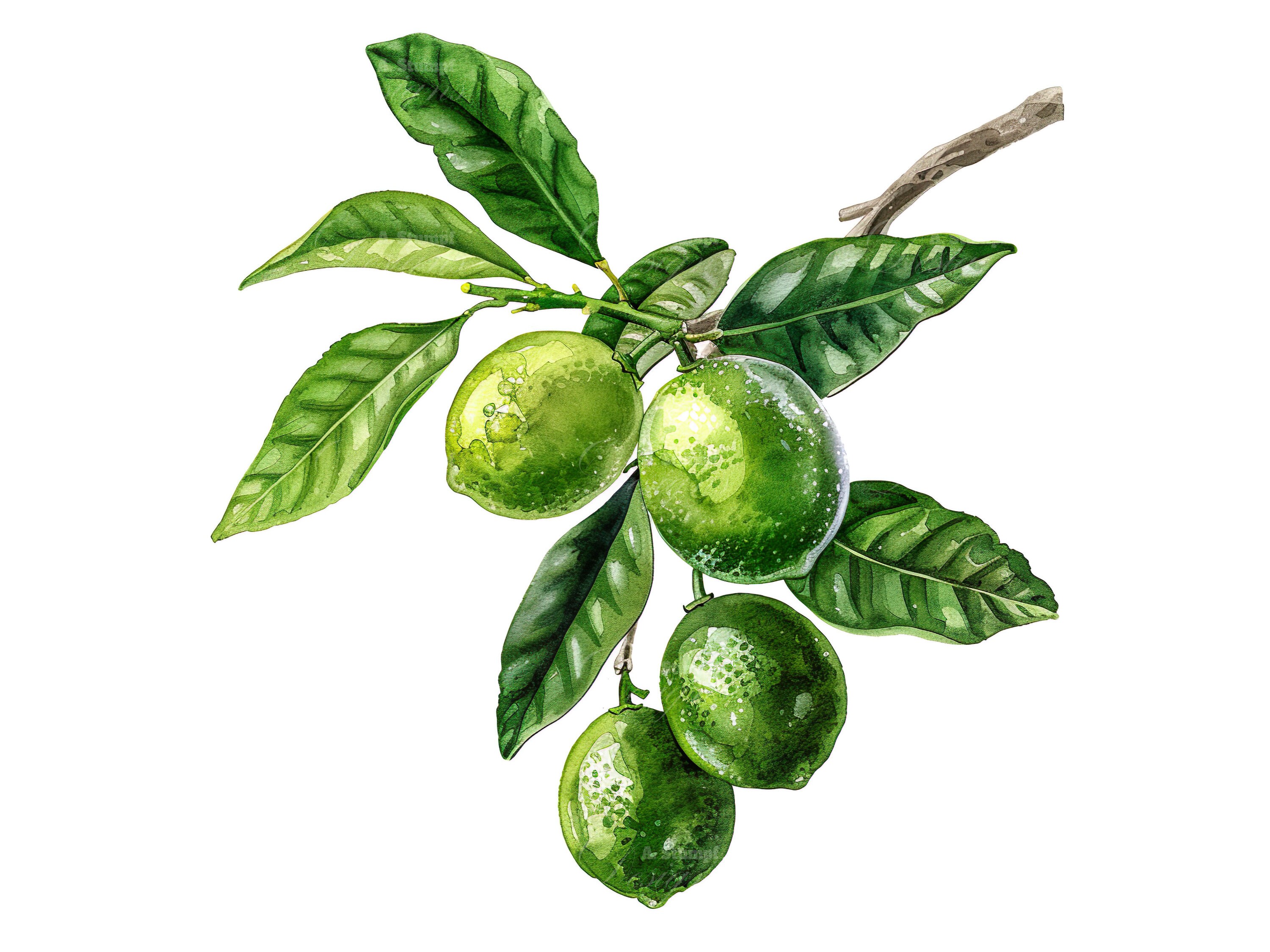 10 Lime Branch Clipart Set Watercolor Green Citrus Wall Art Print Fruit ...